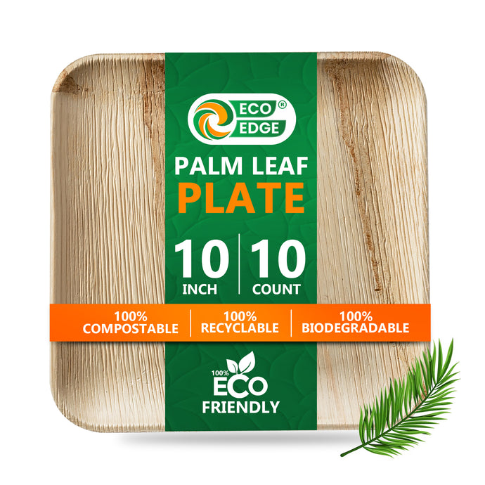 EcoEdge 10 Inch Square Areca Palm Leaf Plates | 100% Zero Waste